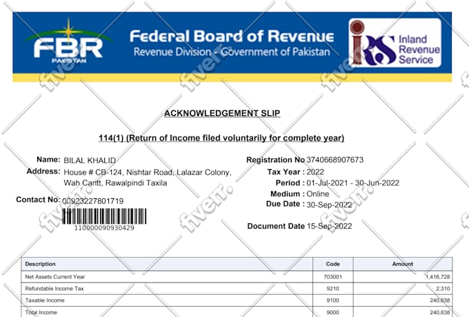 Prepare and file your income tax return with fbr pakistan by Azamawan23 | Fiverr